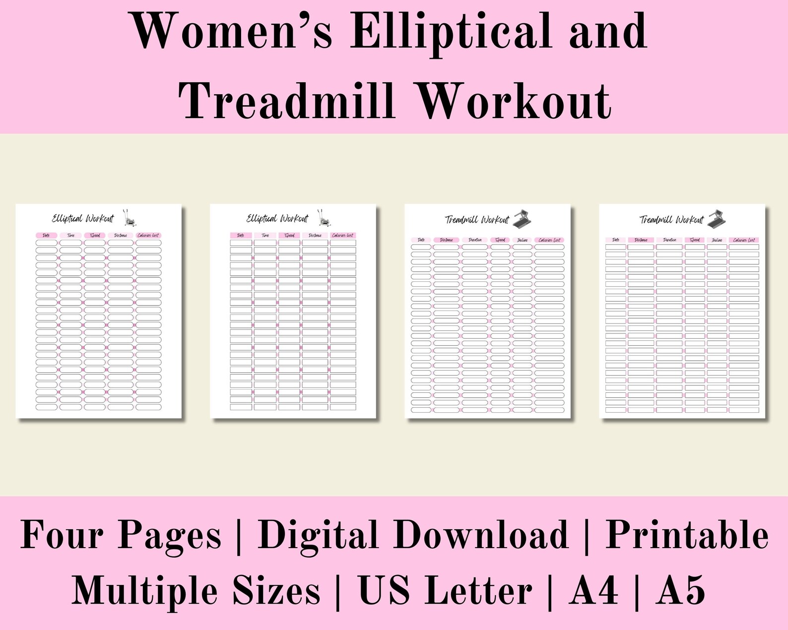 Womens Elliptical and Treadmill Workout, Elliptical Log, Treadmill Log ...