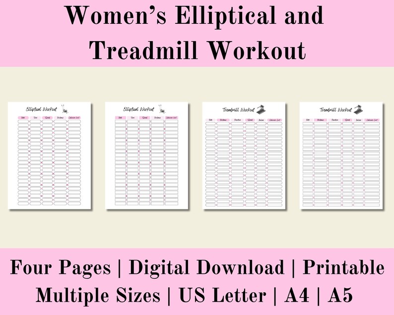 Womens Elliptical and Treadmill Workout, Elliptical Log, Treadmill Log ...