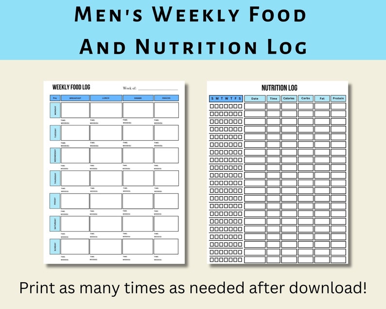 Printable Weekly Food and Nutrition Log Weekly Food Log - Etsy