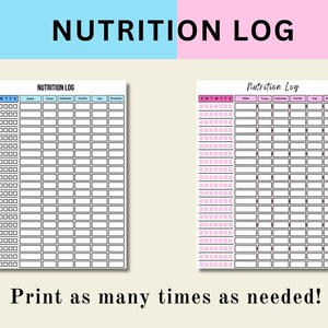 Printable Nutrition Log, Nutrition Tracker, Nutrition Log, Weekly ...