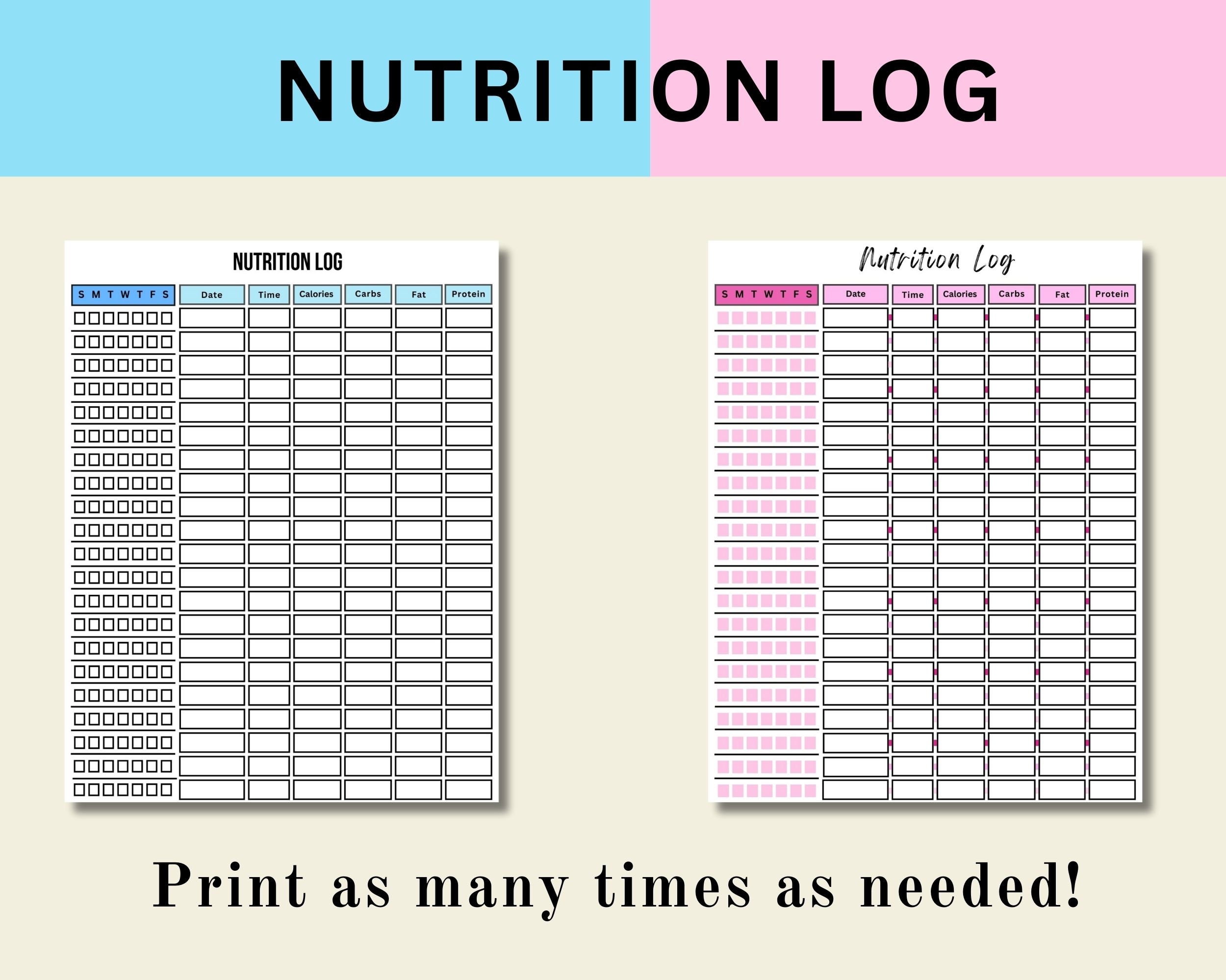 Printable Nutrition Log, Nutrition Tracker, Nutrition Log, Weekly ...