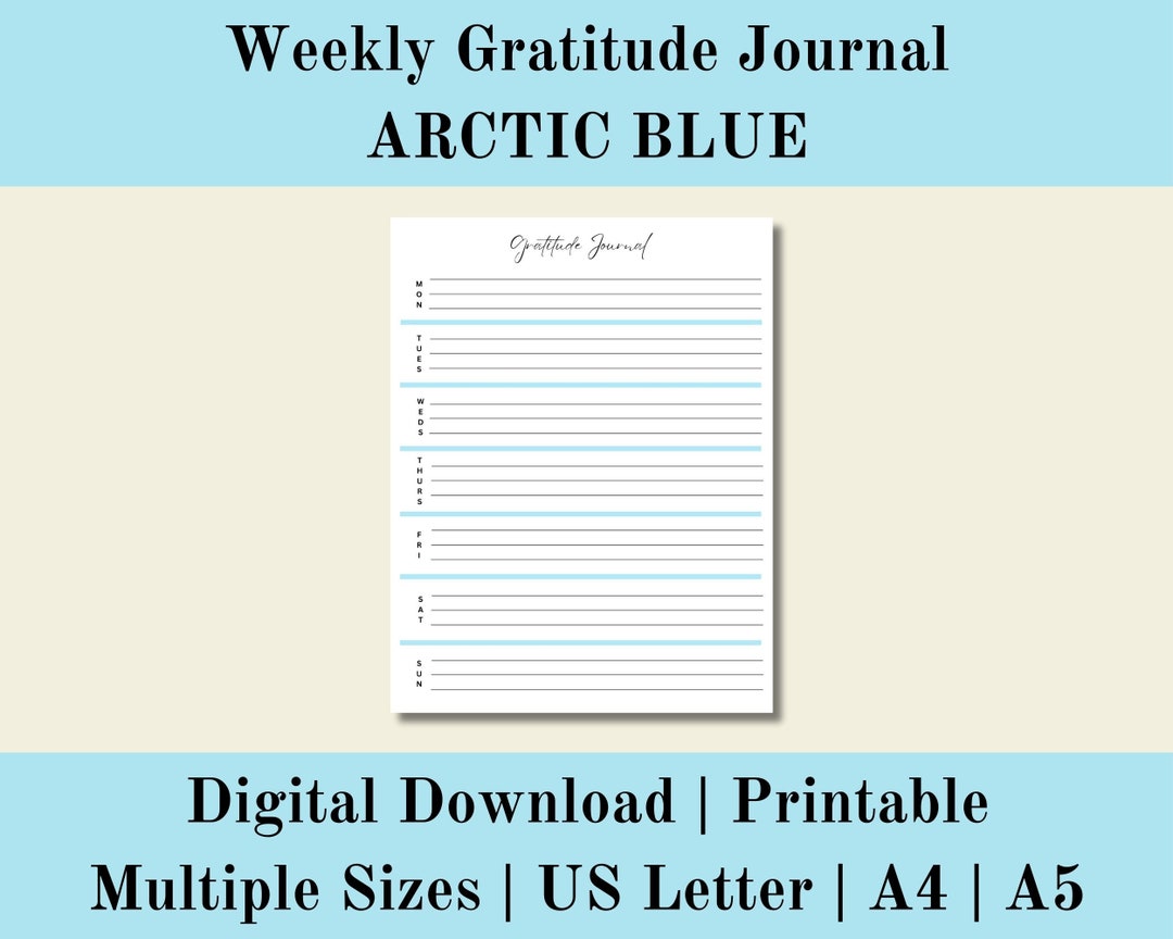 Blue Weekly Gratitude Journal Printable, Blue Daily Gratitude Journal ...