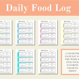 Daily Food Log, Printable Daily Food Log, Meal Tracker, Food Tracker ...
