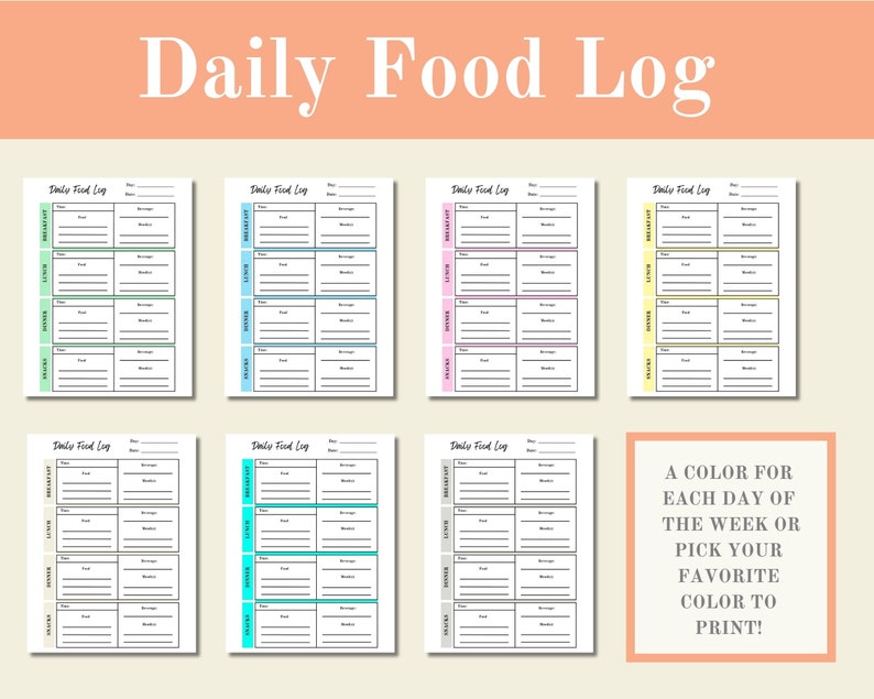 Daily Food Log, Printable Daily Food Log, Meal Tracker, Food Tracker ...