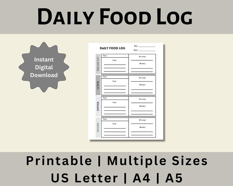 Printable Daily Food Log, Daily Food Log, Meal Tracker, Food Tracker ...