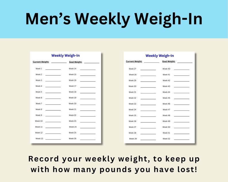 Weekly Weigh In, Weight Loss Tracker, Mens Weekly Weigh In, Weight Loss ...
