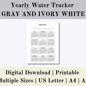 Water Tracker Printable Gray Ivory White, Hydration Tracker, Habit ...