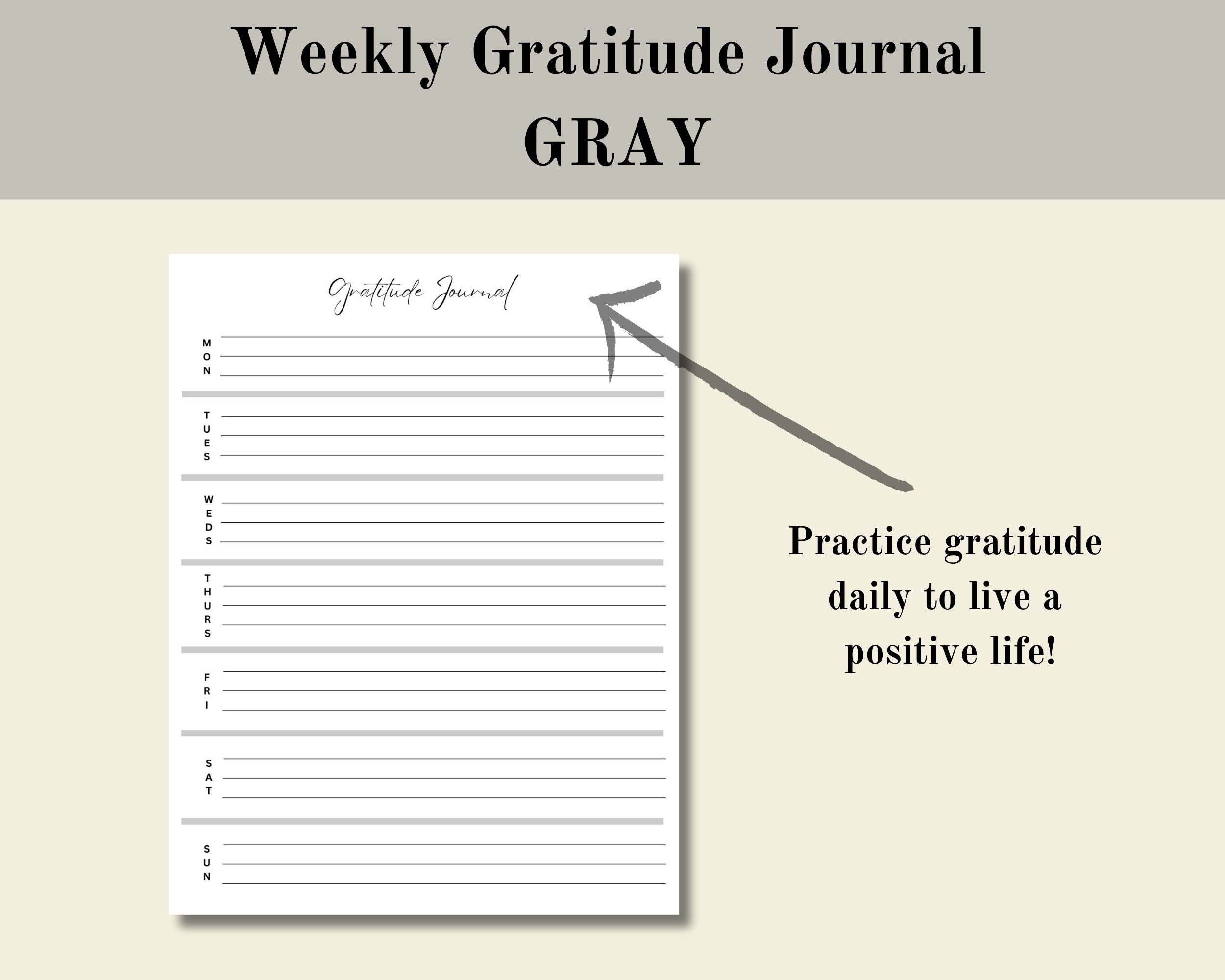 Gray Weekly Gratitude Journal Printable, Gray Daily Gratitude Journal ...