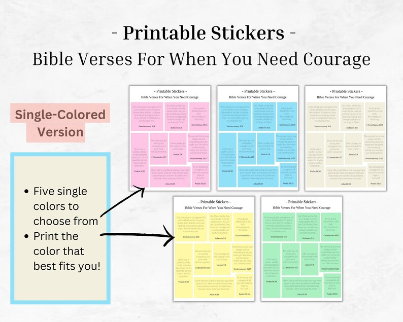 Printable Bible Verse Courage Stickers, Christian Digital Stickers for ...