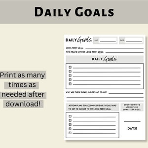 Daily Goals Printable, Goal Setting Printable, Daily Goal Sheet, Goal ...