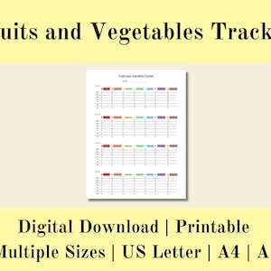 Monthly Fruits and Vegetables Tracker Digital Printable, Rainbow Food ...