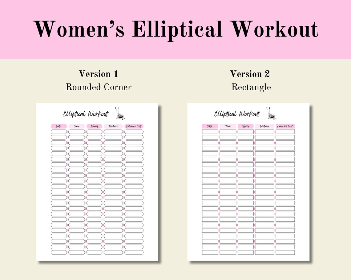 Womens Elliptical and Treadmill Workout, Elliptical Log, Treadmill Log ...