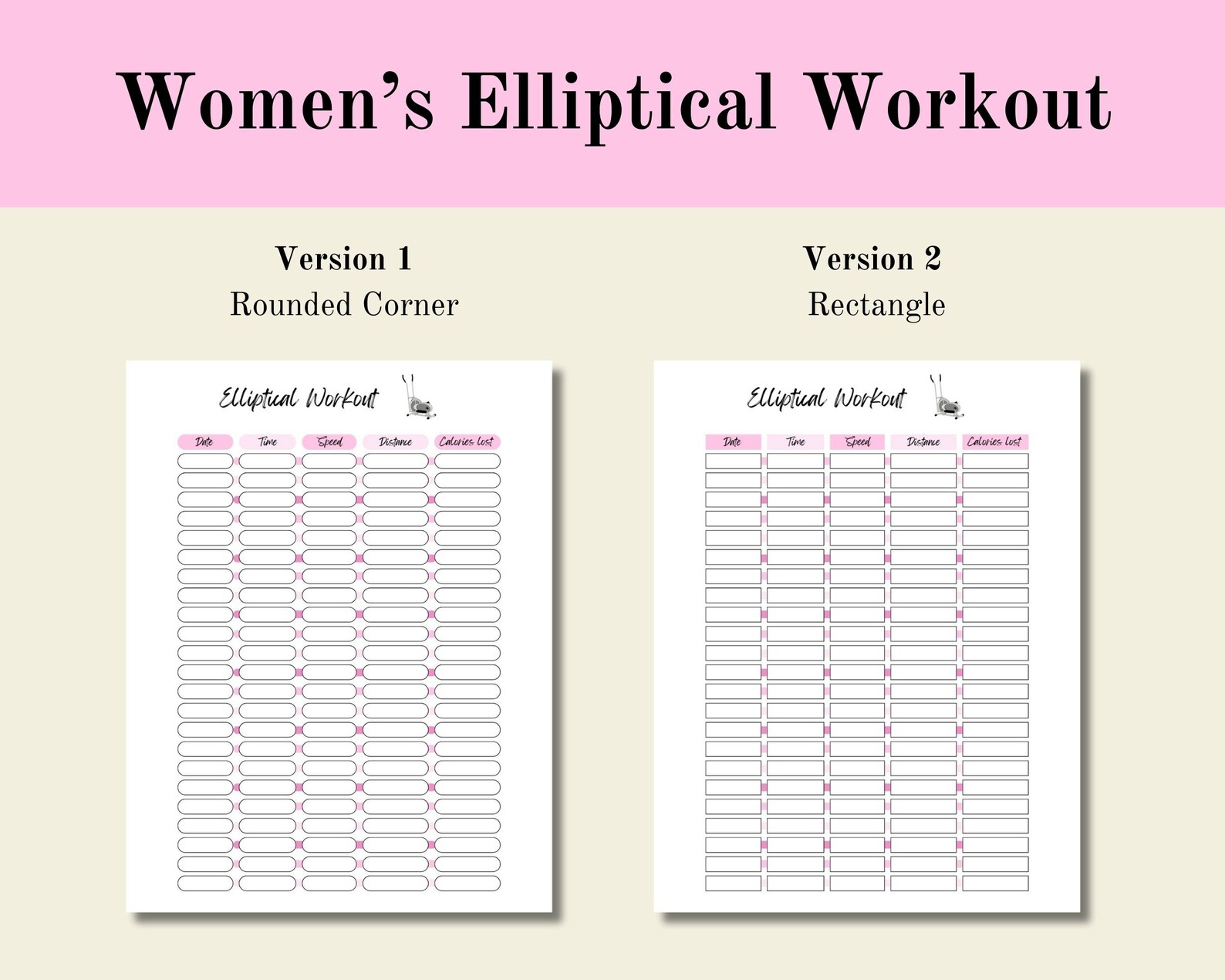 Womens Elliptical and Treadmill Workout, Elliptical Log, Treadmill Log ...