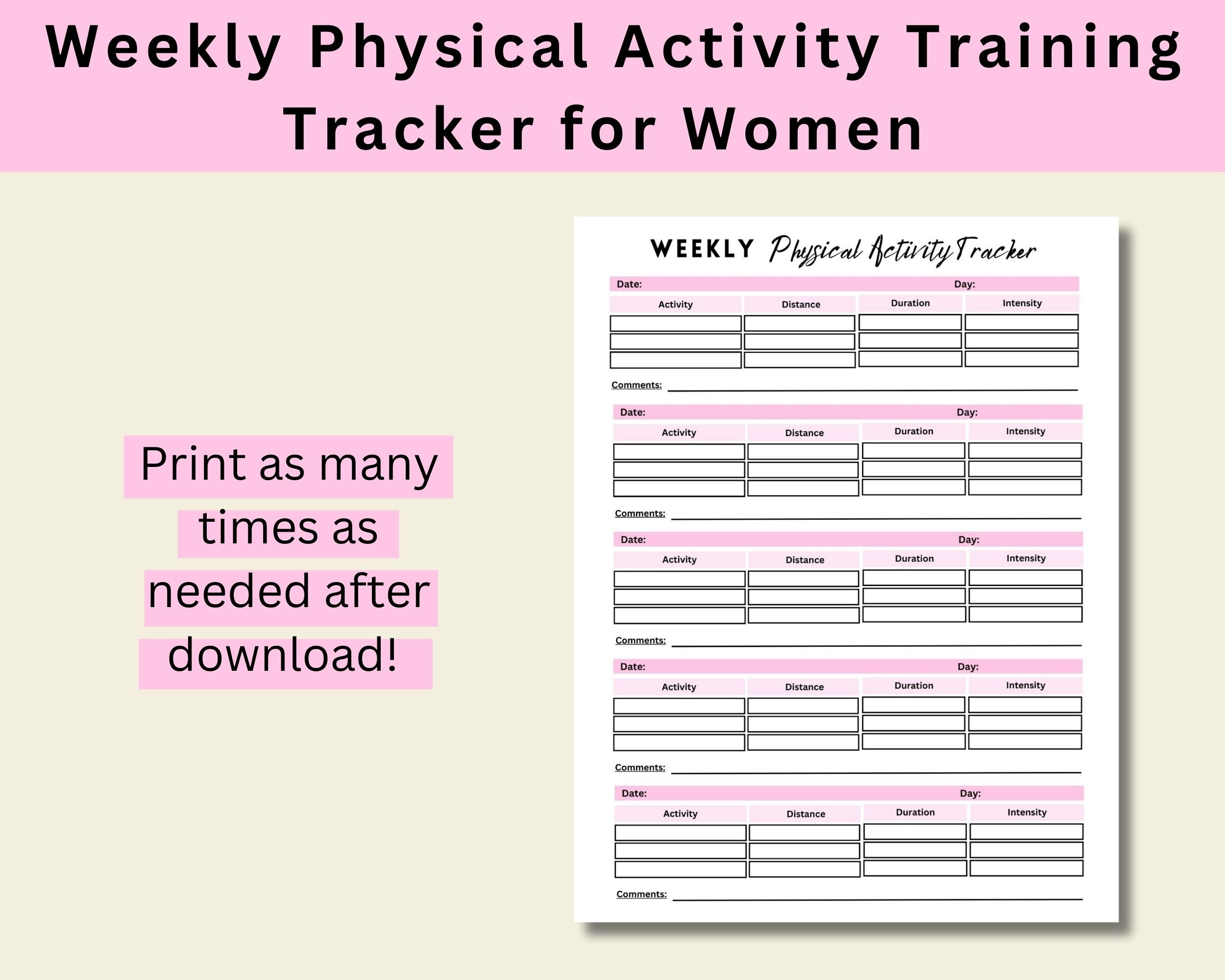 Weekly Physical Activity Tracker Printable, Physical Activity Log, Exercise Log, Fitness Log ...