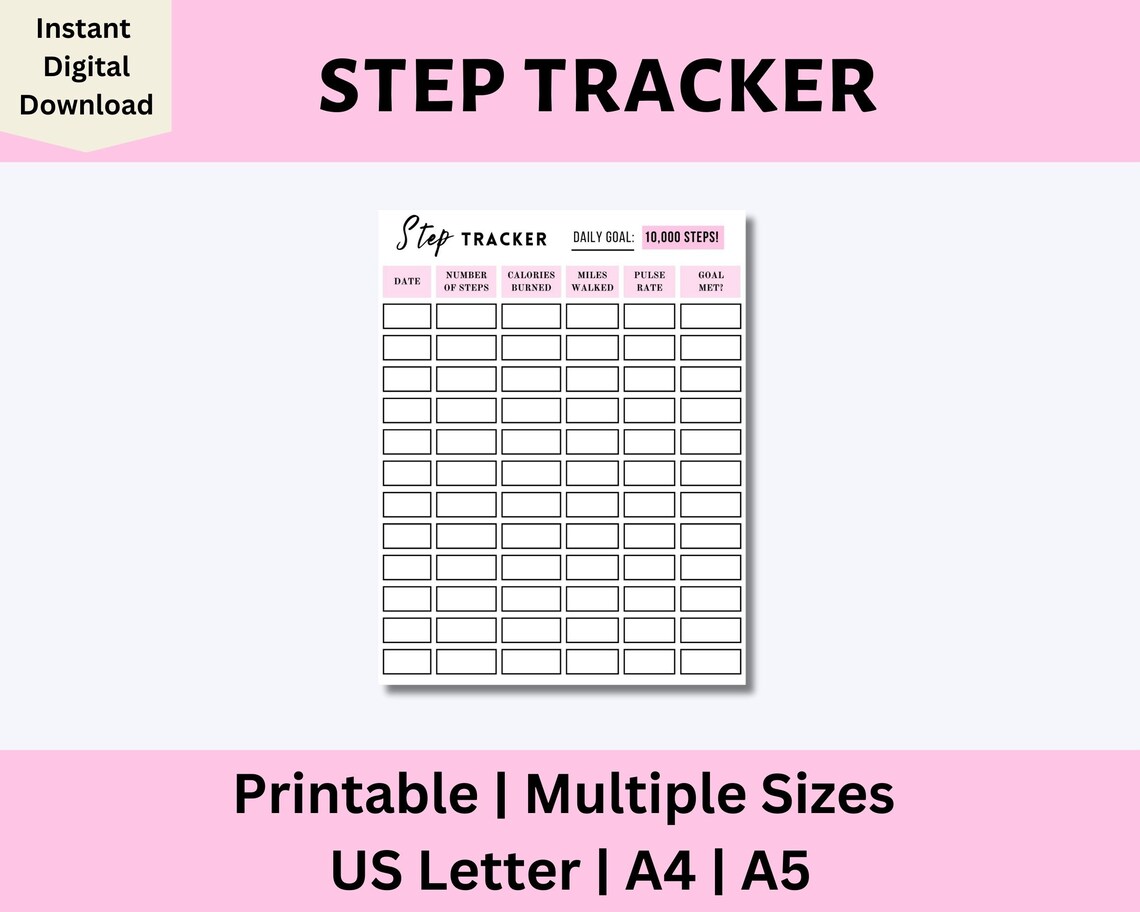 Step Tracker Printable, Daily Step Log, Weekly Step Tracker, Workout ...