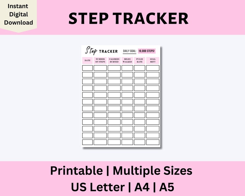 Step Tracker Printable, Daily Step Log, Weekly Step Tracker, Workout ...