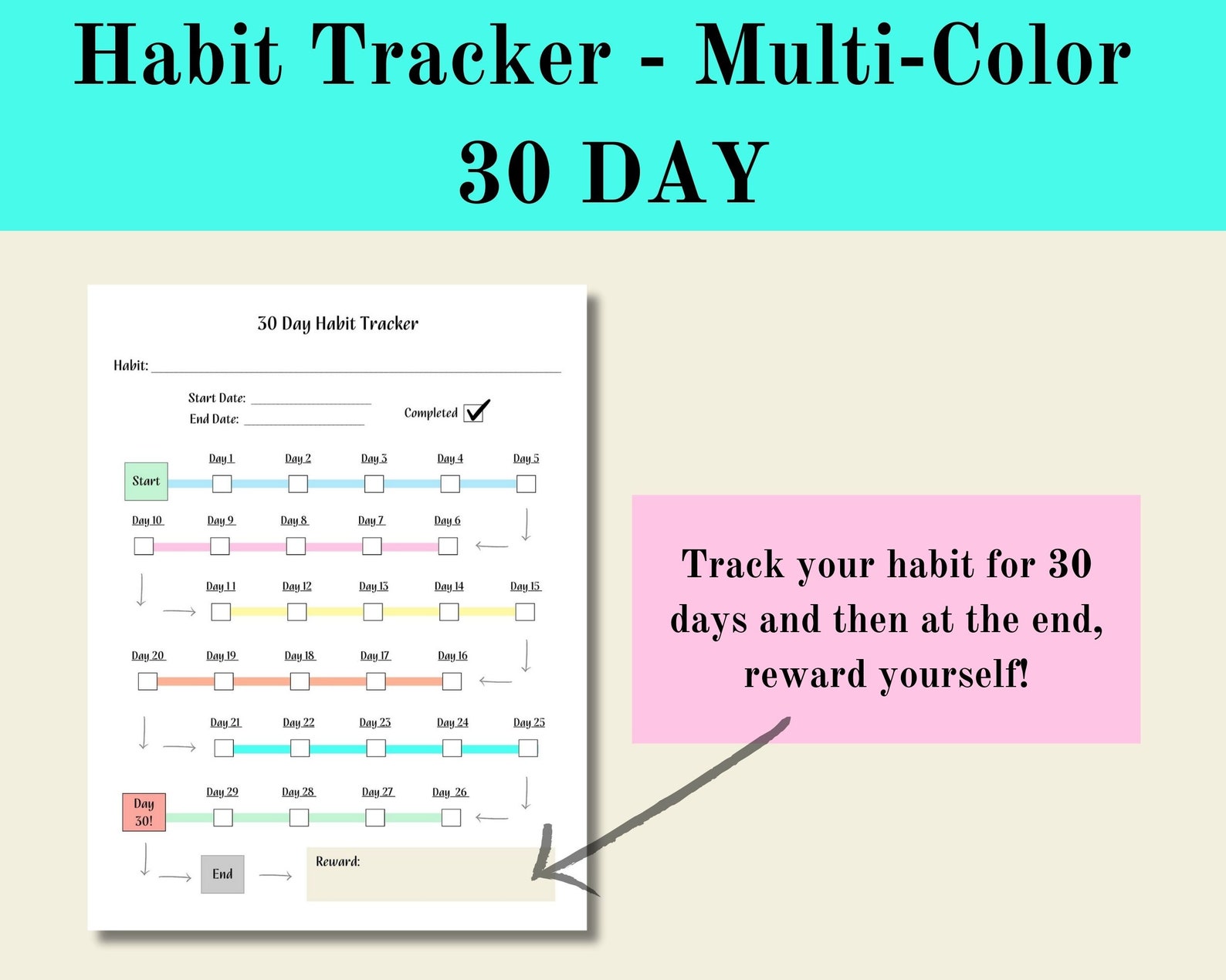 30 Day Habit Tracker Multi Color Printable, Weekly Tracker Digital ...