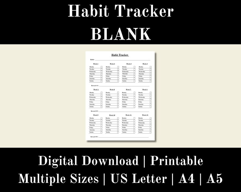 Monthly Habit Tracker Blank Printable, Weekly Tracker Digital, Habit ...