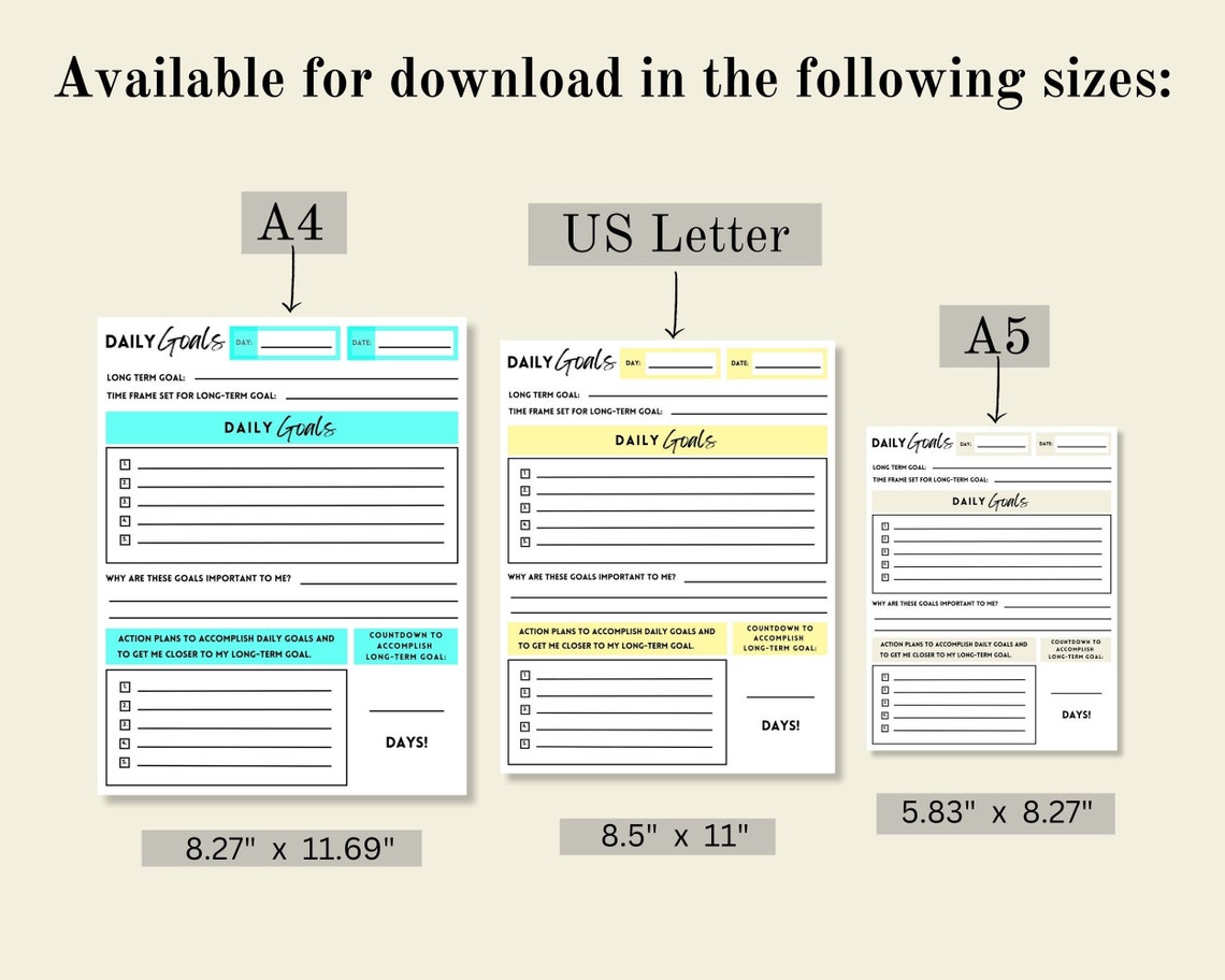Daily Goal Sheet, Daily Goals Printable, Goal Planning, Goal Setting ...