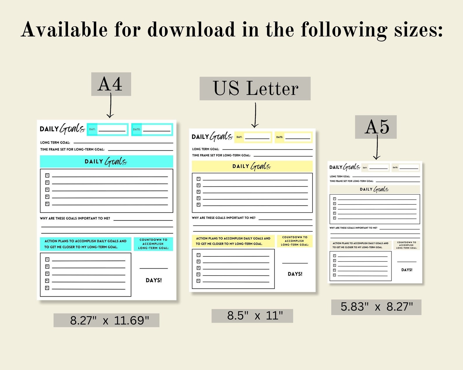 Daily Goal Sheet, Daily Goals Printable, Goal Planning, Goal Setting ...