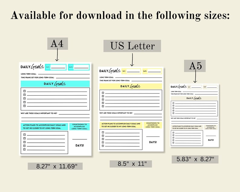 Daily Goal Sheet, Daily Goals Printable, Goal Planning, Goal Setting ...