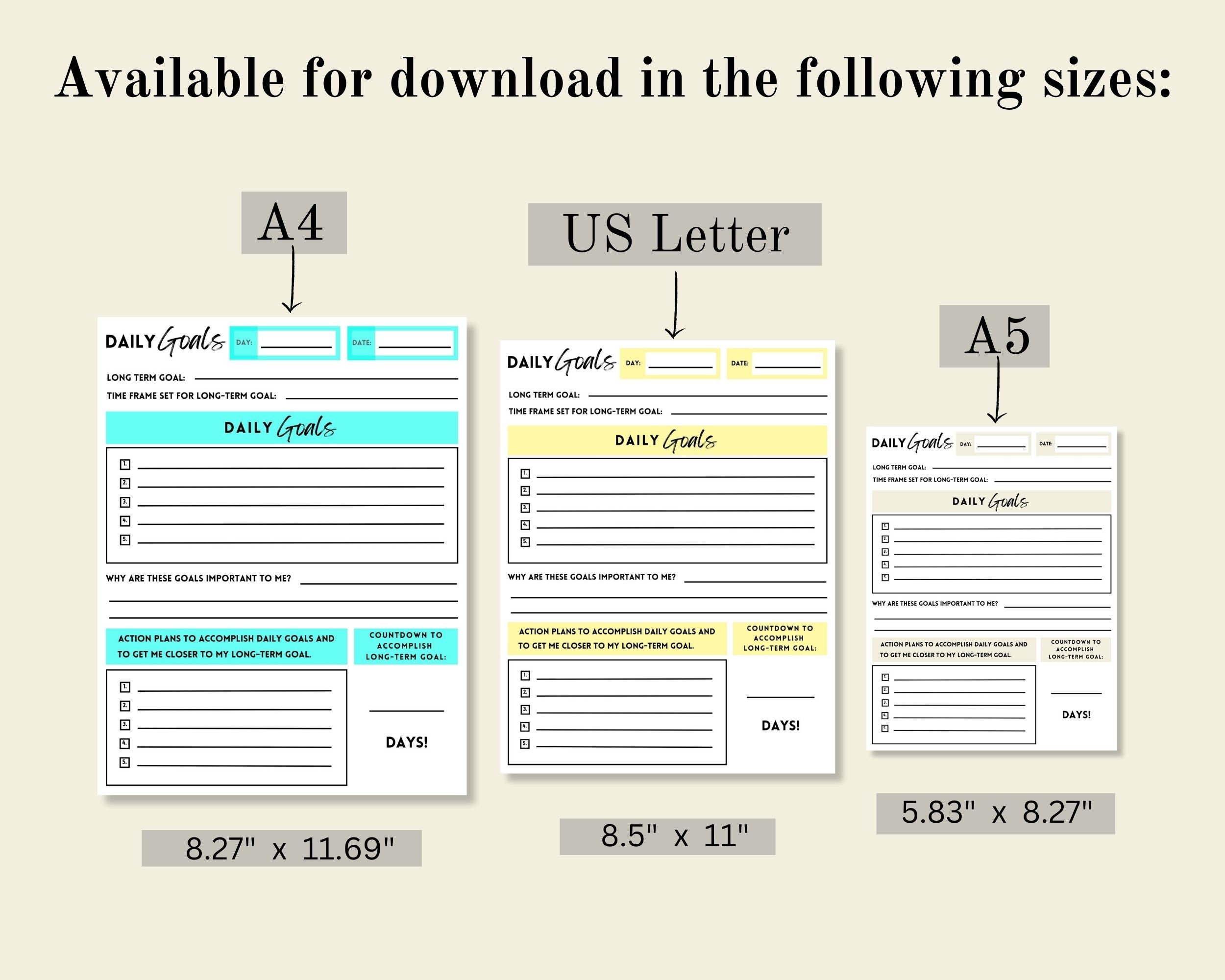 Daily Goal Sheet, Daily Goals Printable, Goal Planning, Goal Setting ...