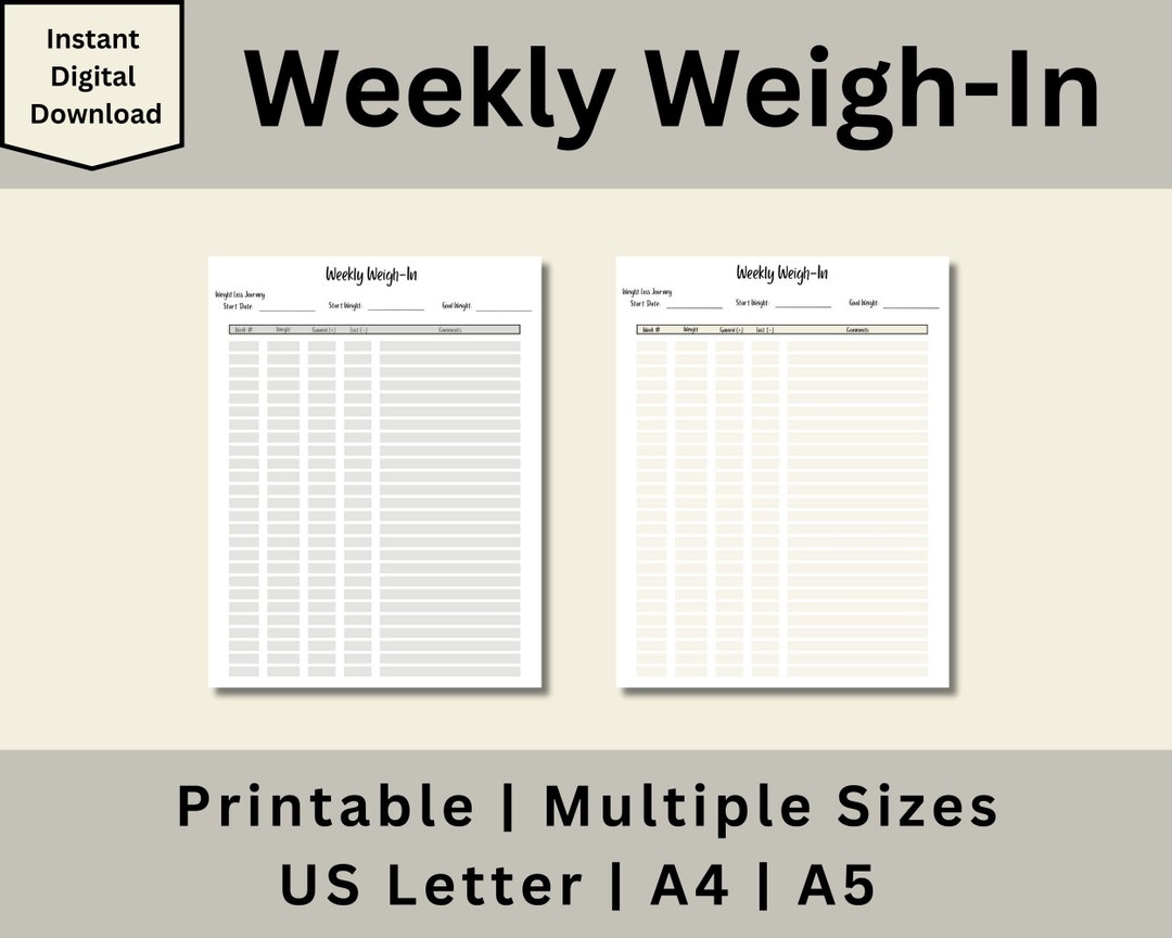 Weekly Weigh In, Weight Loss Tracker, Weekly Weigh in Printable, Weekly ...