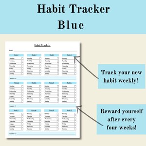 Blue Monthly Habit Tracker Printable, Weekly Tracker Digital, Habit ...