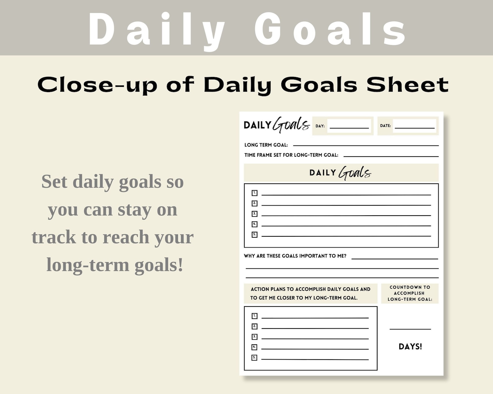 Daily Goal Sheet, Daily Goals Printable, Goal Planning, Goal Setting ...