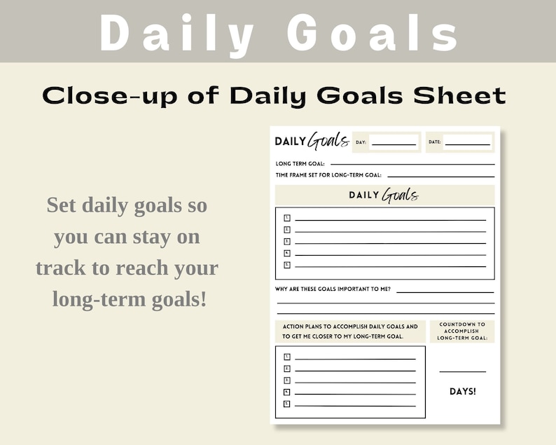 Daily Goal Sheet, Daily Goals Printable, Goal Planning, Goal Setting ...