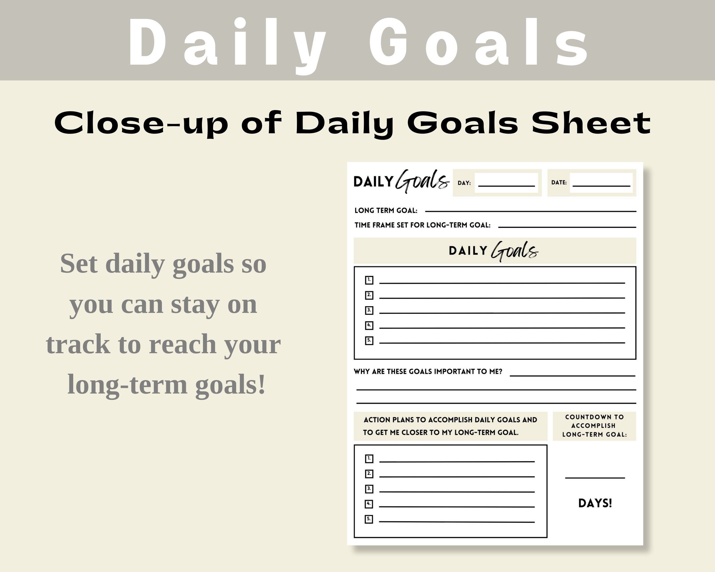 Daily Goal Sheet, Daily Goals Printable, Goal Planning, Goal Setting ...