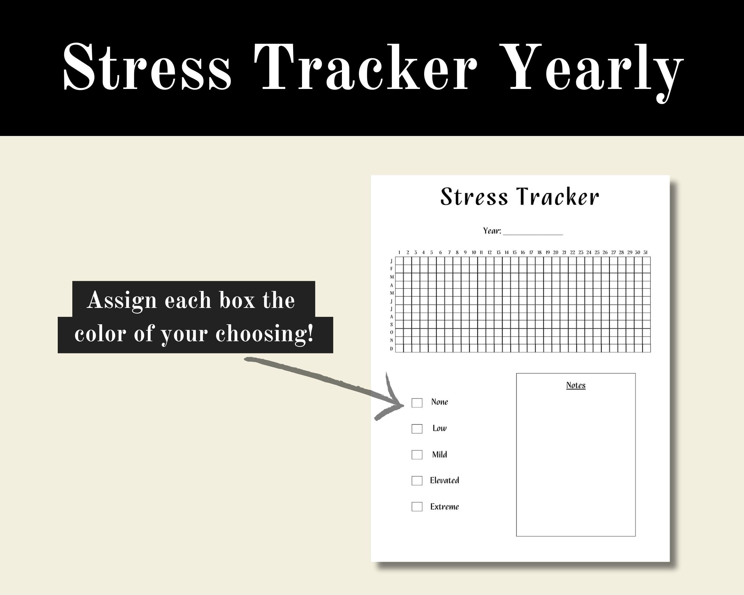Yearly Stress Tracker Blank Printable, Stress Worksheet Journal Digital ...