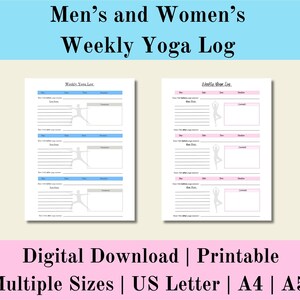 Printable Yoga Log, Yoga Tracker, Yoga Log, Weekly Yoga Log, Mens and ...