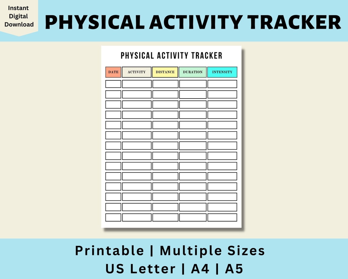 Physical Activity Tracker Printable, Physical Activity Log, Exercise ...