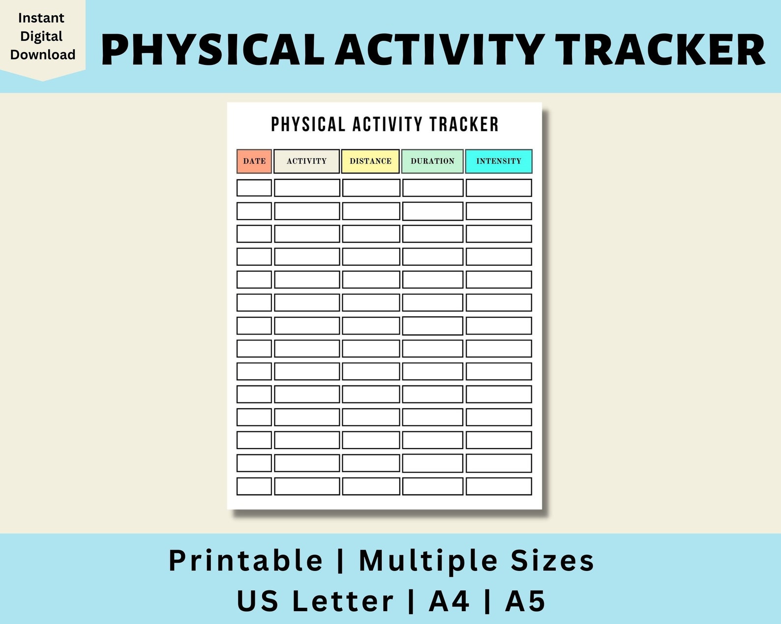 Physical Activity Tracker Printable, Physical Activity Log, Exercise ...