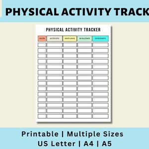 Physical Activity Tracker Printable, Physical Activity Log, Exercise ...