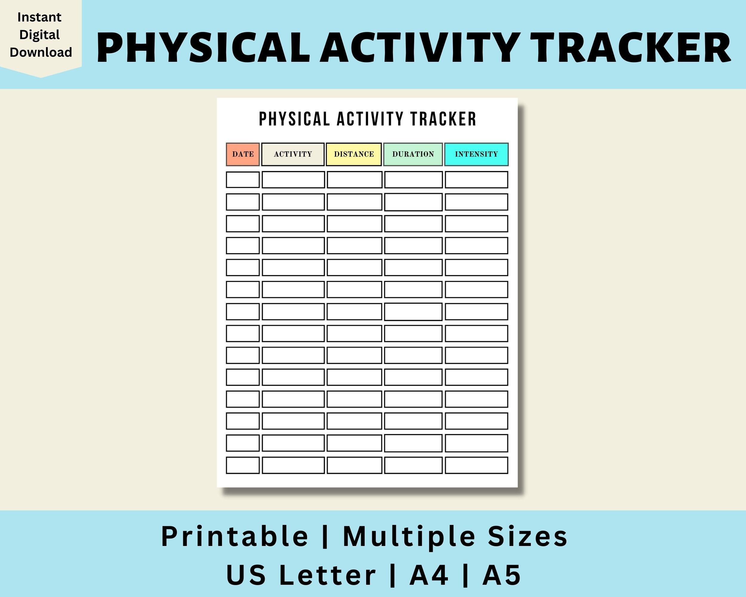 Physical Activity Tracker Printable, Physical Activity Log, Exercise ...
