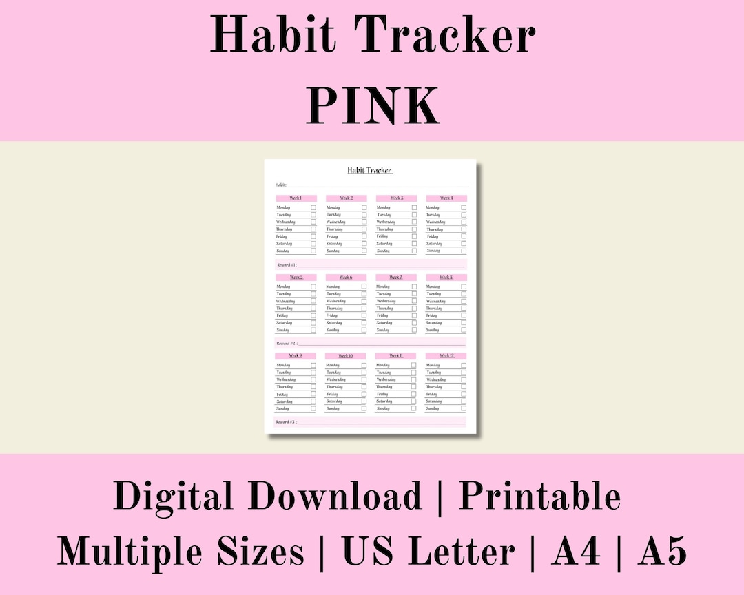 Monthly Habit Tracker Pink Printable, Weekly Tracker Digital, Habit ...