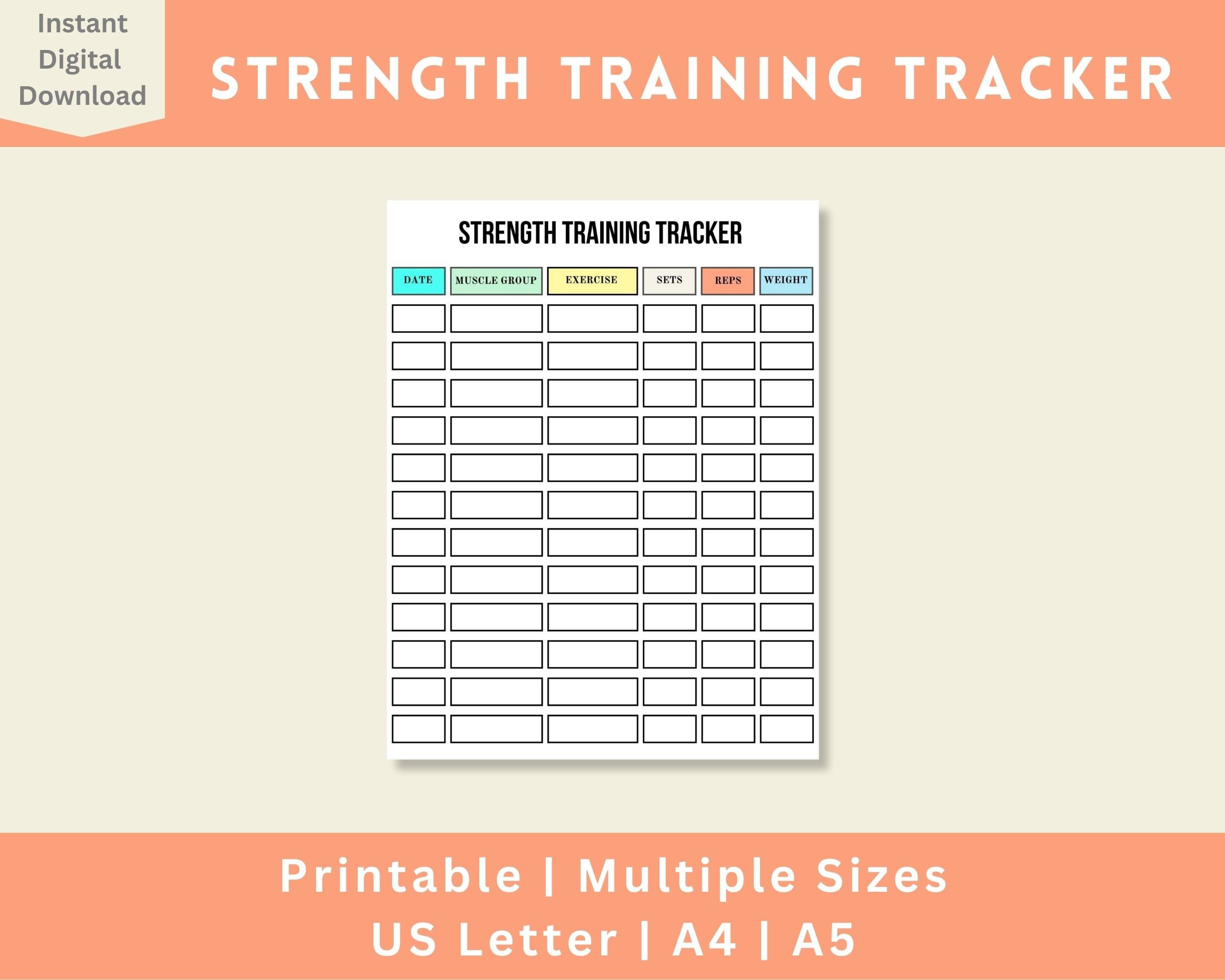 Strength Training Tracker Printable, Workout Tracker, Weight Lifting ...