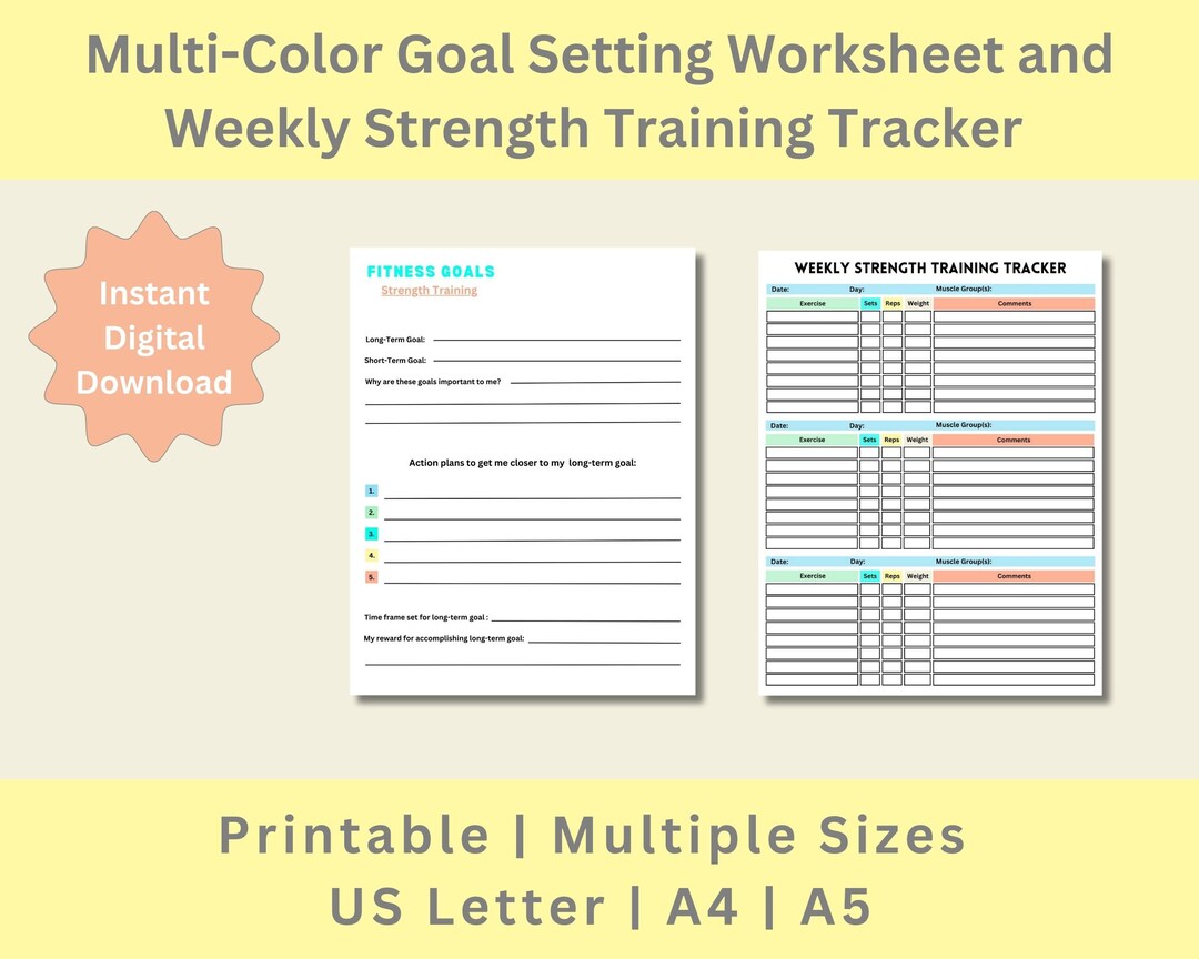 Goal Setting Worksheet, Weekly Strength Training Tracker Printable ...