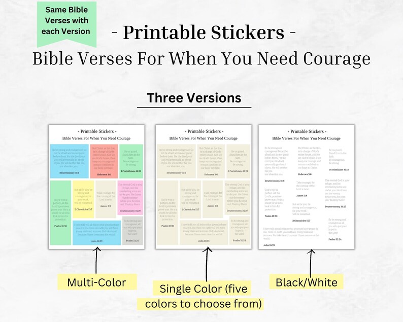 Printable Bible Verse Courage Stickers, Christian Digital Stickers for ...