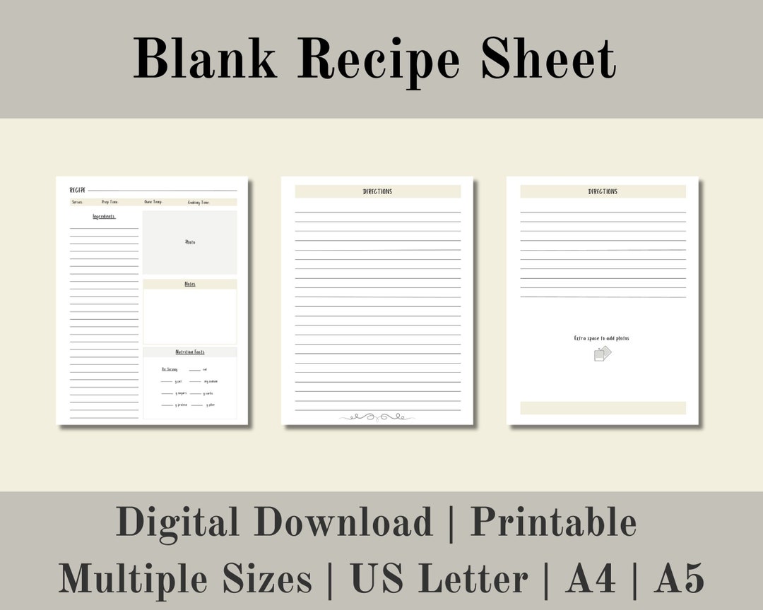 Blank Recipe Page, Printable Blank Recipe Page, Recipe Planner, Recipe ...