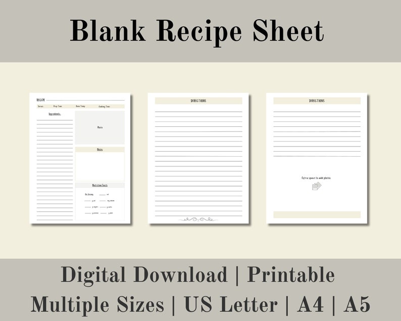 Blank Recipe Page, Printable Blank Recipe Page, Recipe Planner, Recipe ...