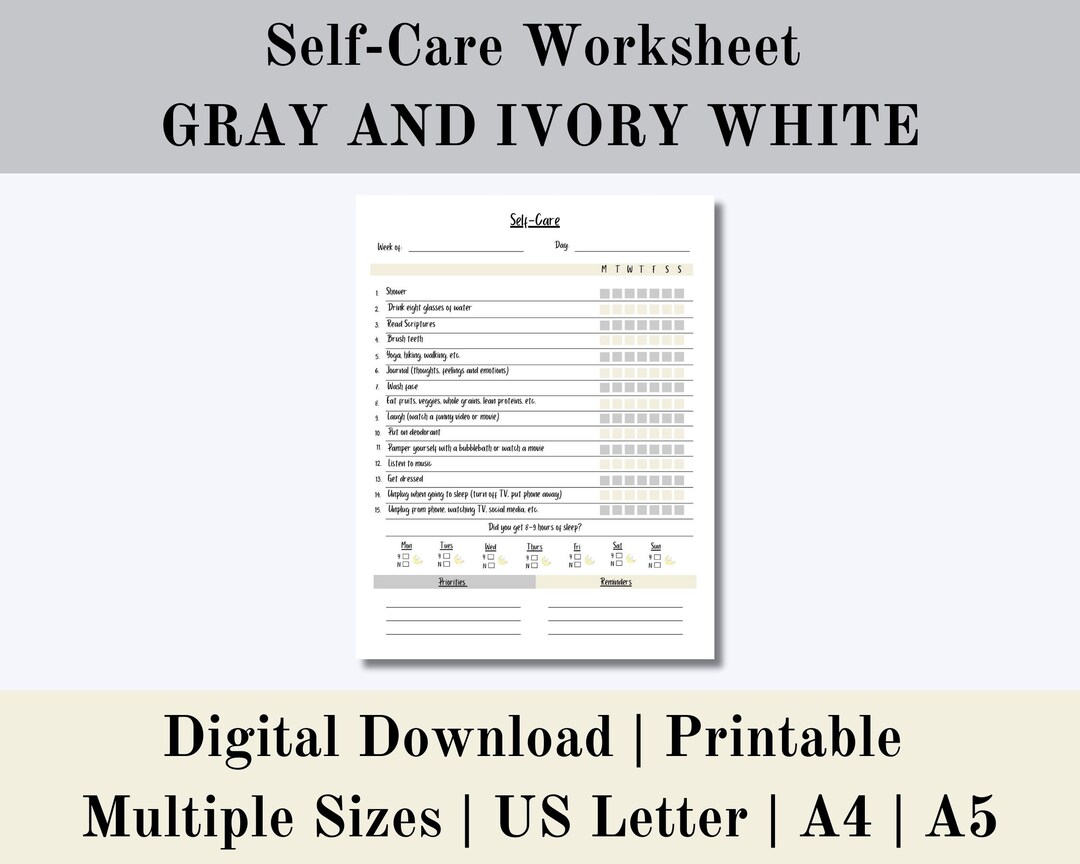 Self Care Weekly Worksheet Printable, Daily Self Care Journal Digital ...