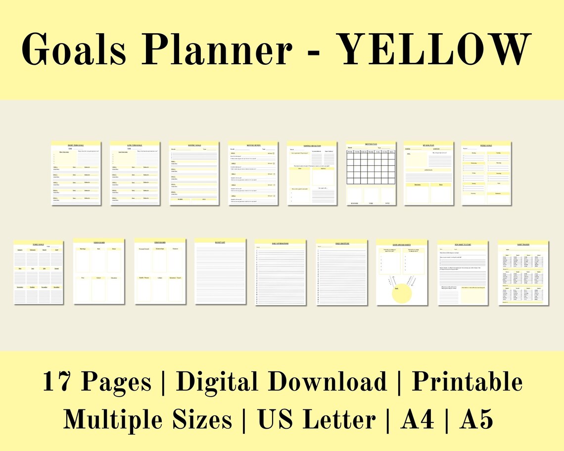 Goals Planner, Vision Board, Habit Tracker, Printable Digital Goal ...