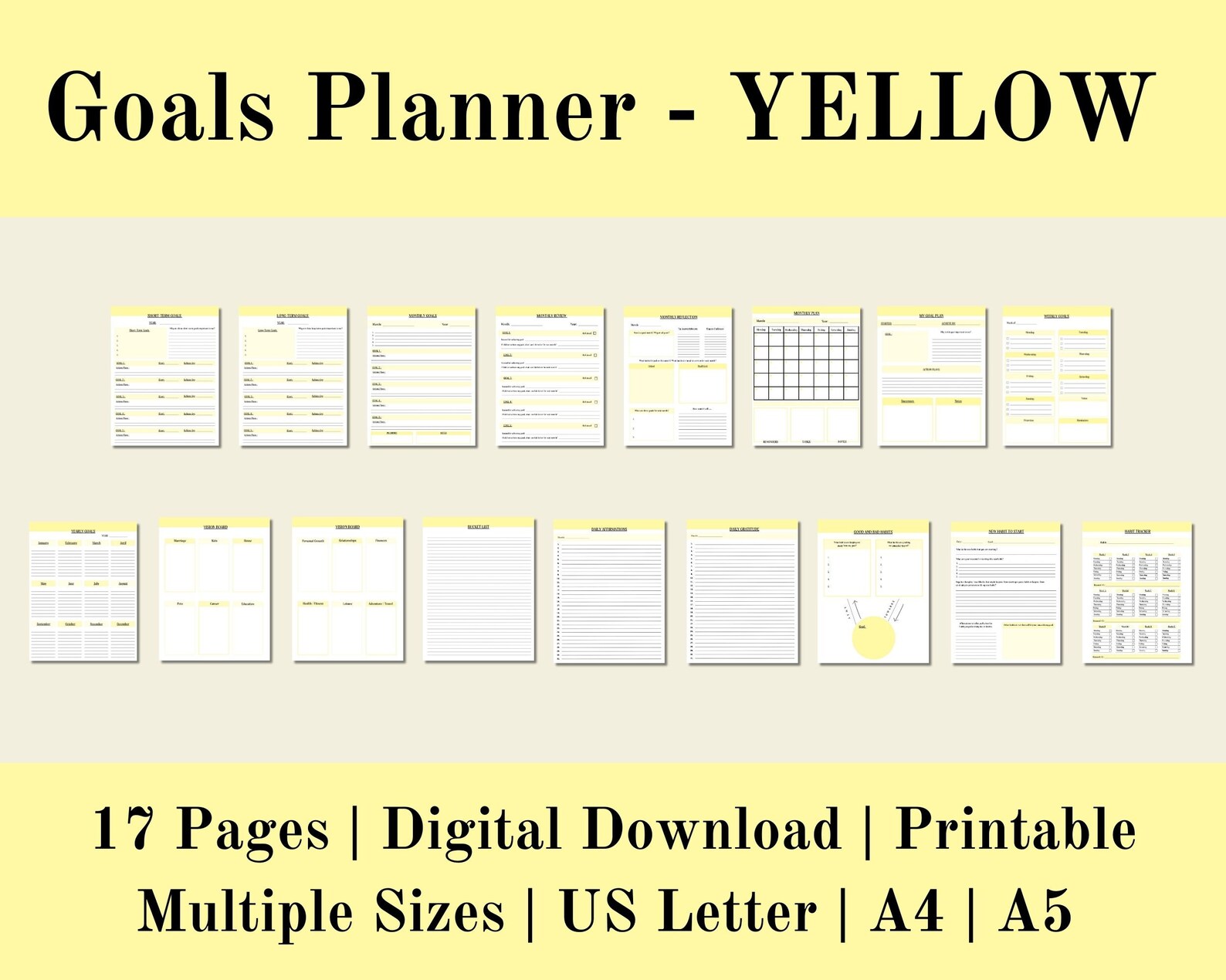 Goals Planner, Vision Board, Habit Tracker, Printable Digital Goal ...