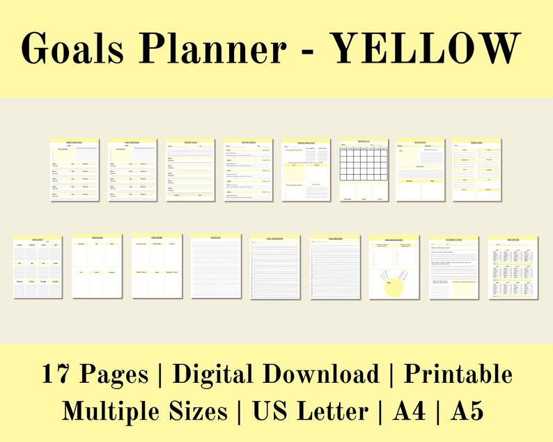 Goals Planner, Vision Board, Habit Tracker, Printable Digital Goal ...