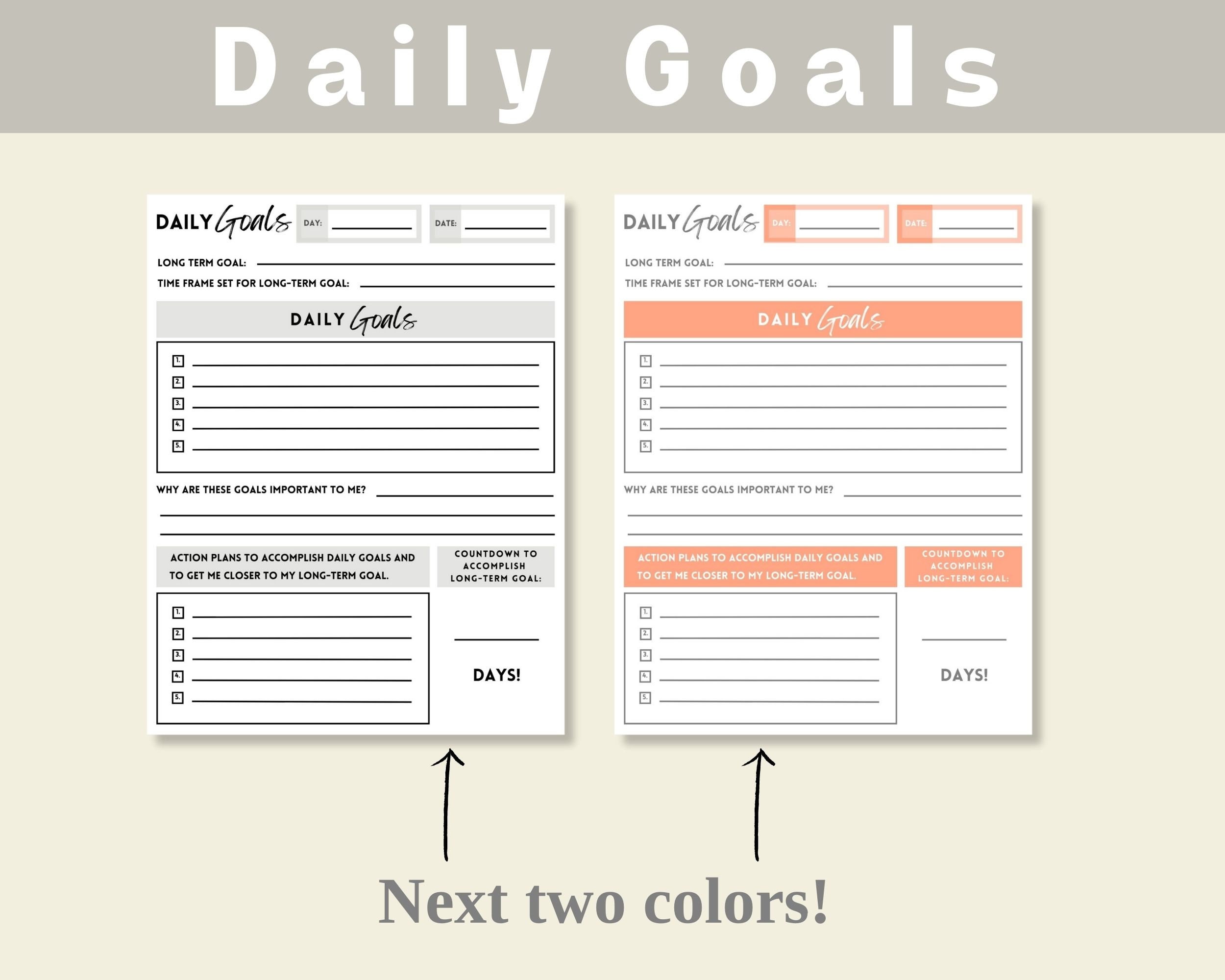 Daily Goal Sheet, Daily Goals Printable, Goal Planning, Goal Setting ...