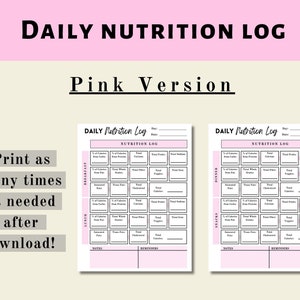 Nutrition Log, Daily Nutrition Log, Meal Tracker, Food Tracker ...