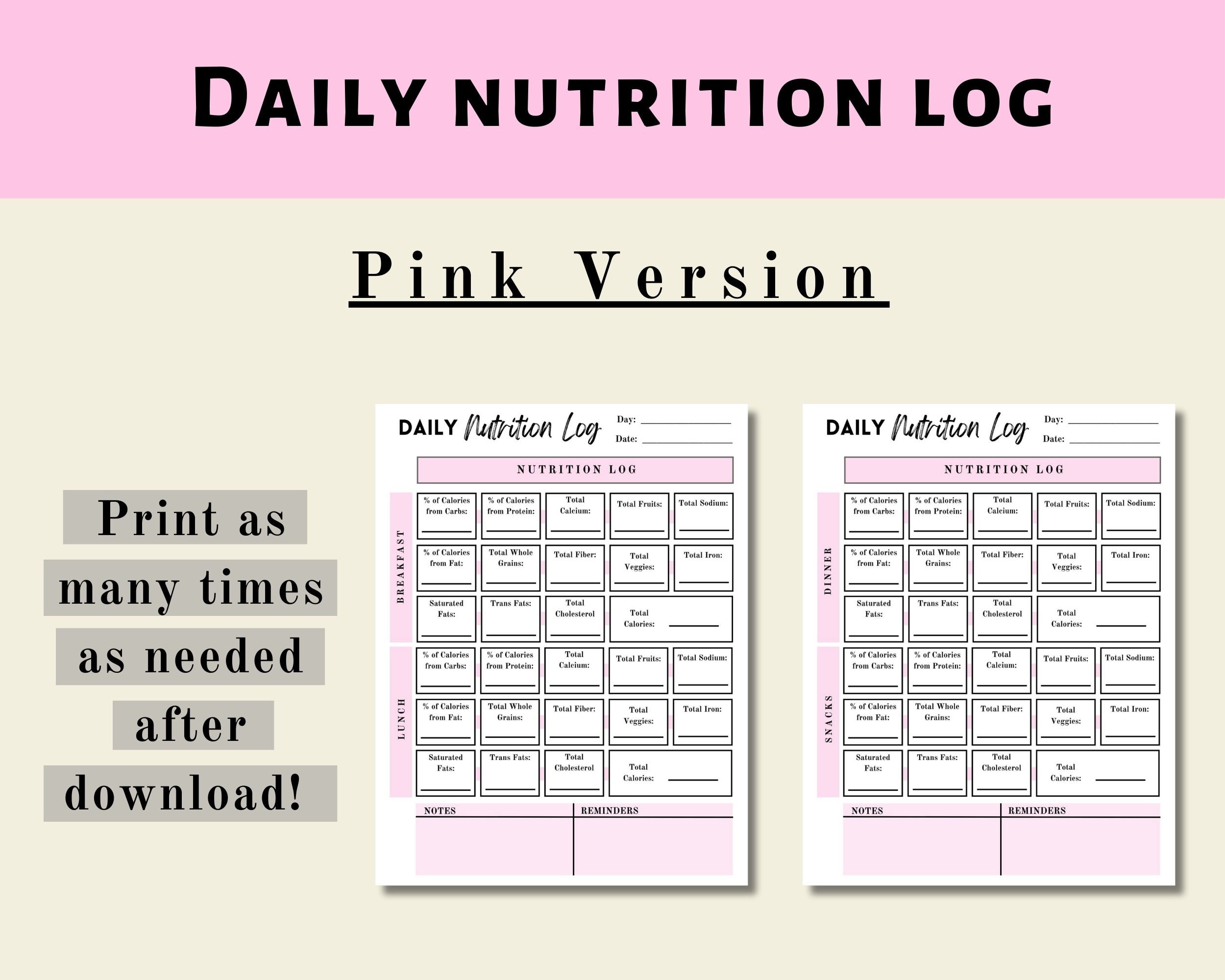 Nutrition Log, Daily Nutrition Log, Meal Tracker, Food Tracker ...